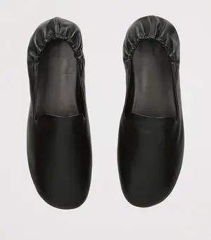 THE ROW Casa Leather Slip-on Slippers - Black