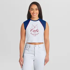 WEAR BY ERIN ANDREWS Chicago Cubs Cooperstown Cropped Raglan Tank Top - White
