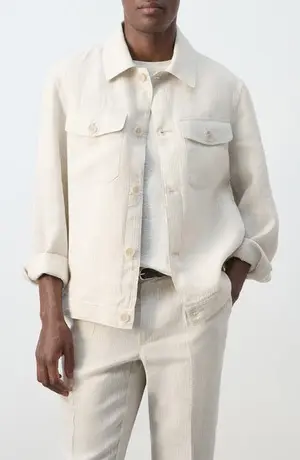 Mango Tonal Stripe Linen Jacket - White