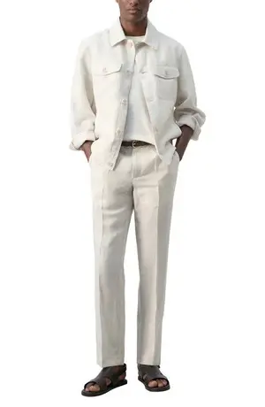 Mango Tonal Stripe Linen Jacket