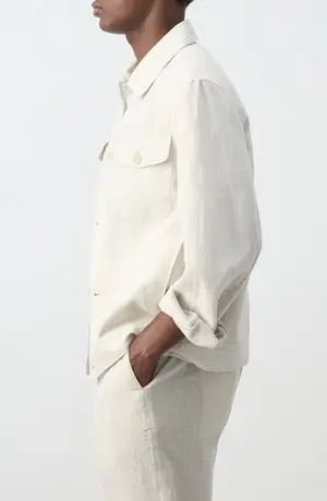 Mango Tonal Stripe Linen Jacket