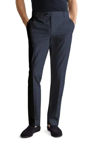Mango Slim Fit Stretch Cotton Tailored Trousers - Navy