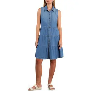 HINT OF BLU Sleeveless Tiered Denim Dress - La Blue
