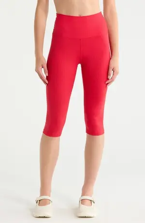 Year Of Ours Ribbed High Waist Capri Leggings - Cherry