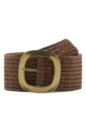 Mango Braided Straw Wide Belt - Brown