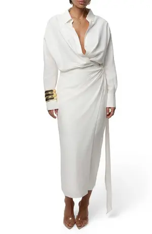 JLUXLABEL Skyline Long Sleeve Wrap Dress - Ivory