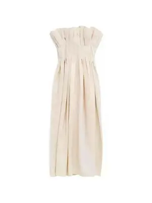 Khaite Pleated Strapless Midi Dress
