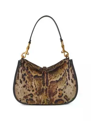 Etro Medium Pony Bag In Velvet With Leopard Motif - Neutrals