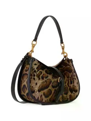Etro Medium Pony Bag In Velvet With Leopard Motif - Neutrals