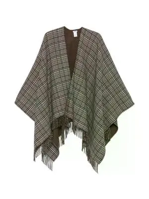 Brunello Cucinelli Check Pattern Fringed Poncho
