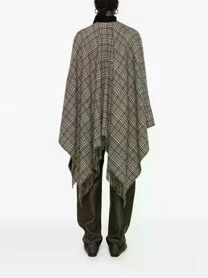 Brunello Cucinelli Check Pattern Fringed Poncho