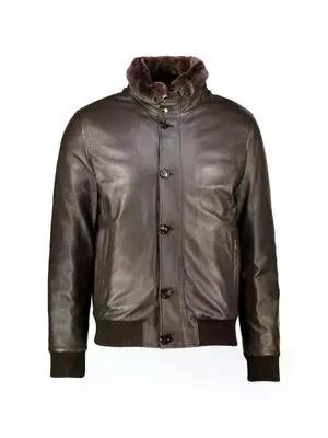 MOORER Shearling Collar Leather Jacket