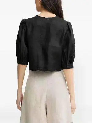 TWINSET Linen Broderie Anglaise Cropped Shirt - Black