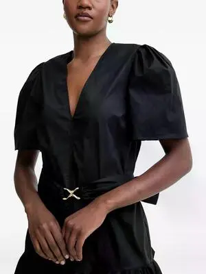 TWINSET V-neck Puff Sleeve Tiered Midi Dress
