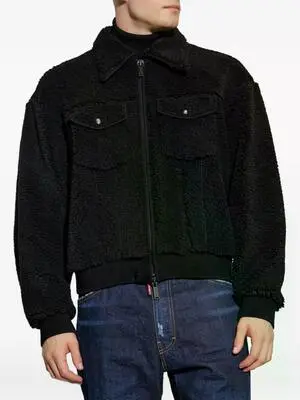 Dsquared2 Fleece Zip-up Jacket With Spread Collar And Logo Patch
