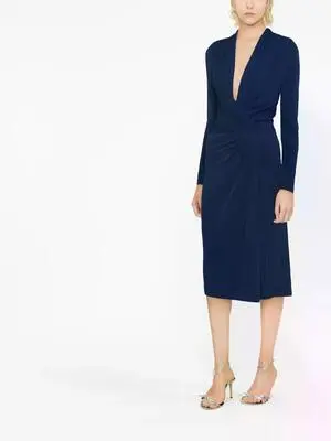 Alberta Ferretti Twisted-front Long-sleeved Midi Dress
