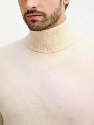 Sisley Cream Ribbed Knit Roll-neck Sweater
