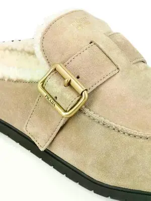 Prada Shearling-lined Mules With Buckle Fastening