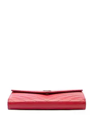 Saint Laurent Grain De Poudre Cassandre Envelope Chain Wallet Crossbody Bag - Red