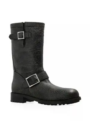 JIMMY CHOO Biker Mid Leather Boots - Black