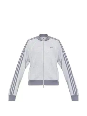 Adidas Logo Embroidered Stripe Detail Sweater - Grey