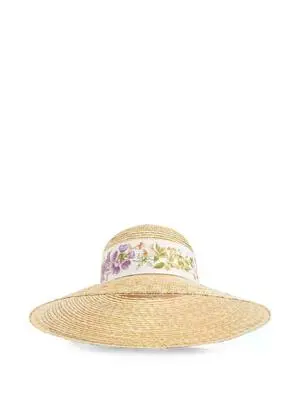 FERRAGAMO Floral-print Silk-trimmed Straw Hat - Neutrals