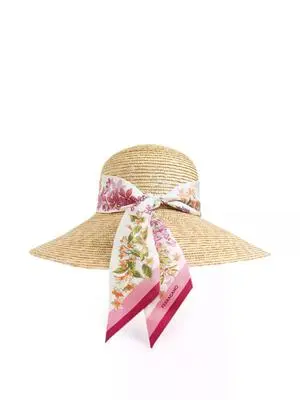 FERRAGAMO Floral-print Silk-trimmed Straw Hat