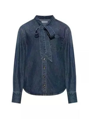 SELF-PORTRAIT Tie-neck Denim Shirt