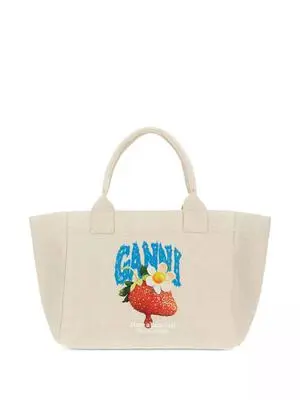 GANNI Cotton Tote Bag With Strawberry Print