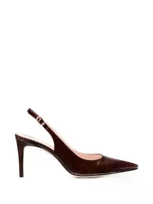 STUART WEITZMAN Power Croc-effect Slingback Pumps