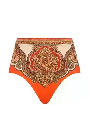 Zimmermann Mahon Paisley-print High-waisted Bikini Bottoms - Orange