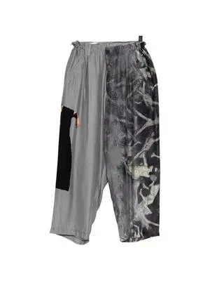 Yohji Yamamoto Charcoal Asymmetrical Graphic Print Trousers
