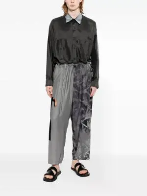 Yohji Yamamoto Charcoal Asymmetrical Graphic Print Trousers
