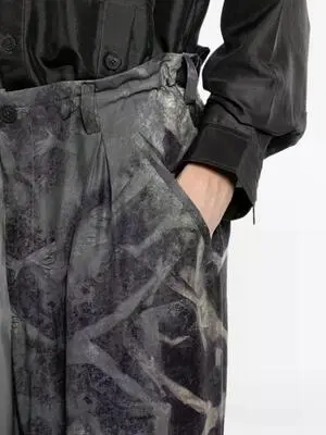 Yohji Yamamoto Charcoal Asymmetrical Graphic Print Trousers
