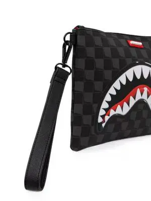SPRAYGROUND Check Pattern Shark Motif Clutch Bag