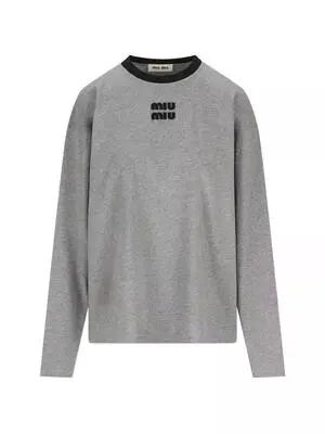 Miu Miu Logo Patch Long Sleeve Sweater