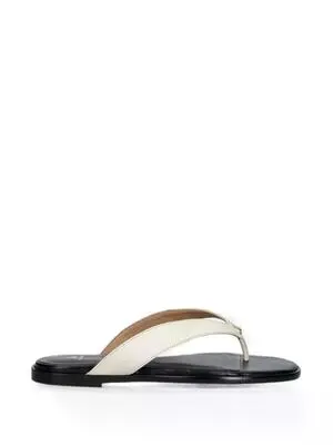 Patrizia Pepe Calf Leather Flip-flops With Logo Plaque - Neutrals