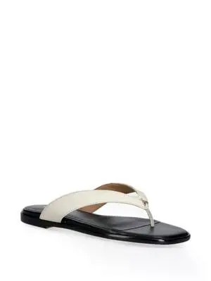Patrizia Pepe Calf Leather Flip-flops With Logo Plaque - Neutrals