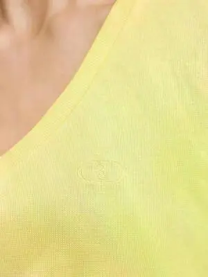 Liu Jo V-neck Logo Embroidered T-shirt - Yellow