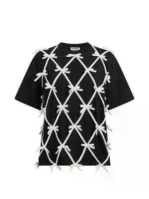 Moschino Bow-embellished Latticework T-shirt - Black