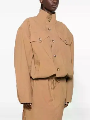 A.M.G. High-neck Button-up Jacket With Crinkled Texture