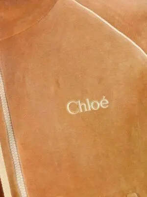 Chloé Logo Embroidered Velvet Zip-up Sweater