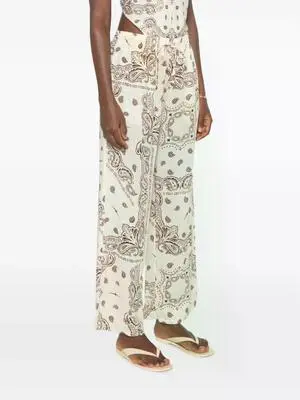 VENUJA Cream Paisley Print Wide-leg Trousers
