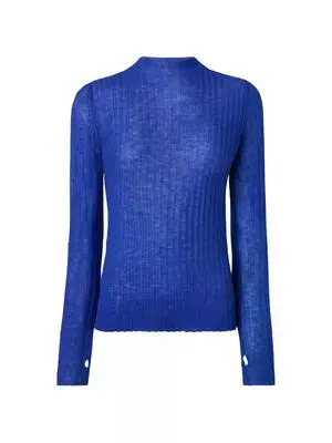Pinko Ribbed Knit Mock Neck Long Sleeve Sweater - Blue
