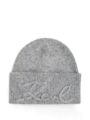 Karl Lagerfeld K/signature Logo-embroidered Ribbed-knit Beanie - Grey