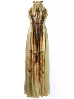 Alberta Ferretti Chiffon Butterfly Print Maxi Dress