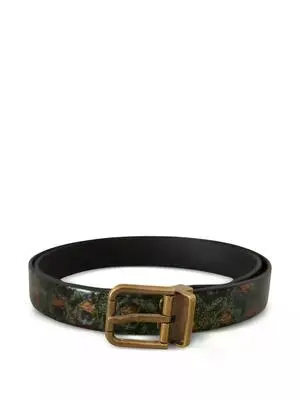 Dolce & Gabbana Peacock Print Leather Belt - Black