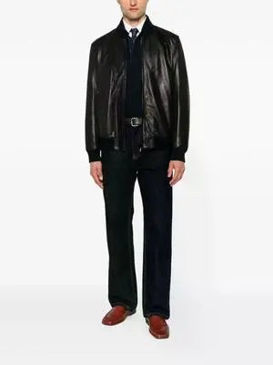 Brioni Zip-up Grained Leather Jacket