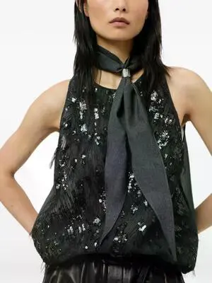 Brunello Cucinelli Crispy Silk Top With Lynx Embroidery