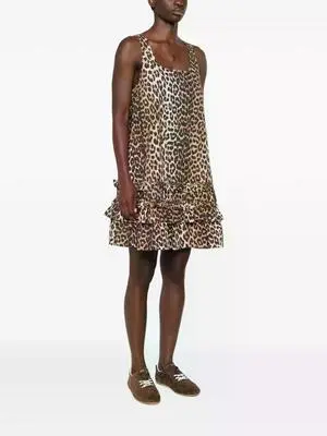 GANNI Leopard-print Ruffled Dress